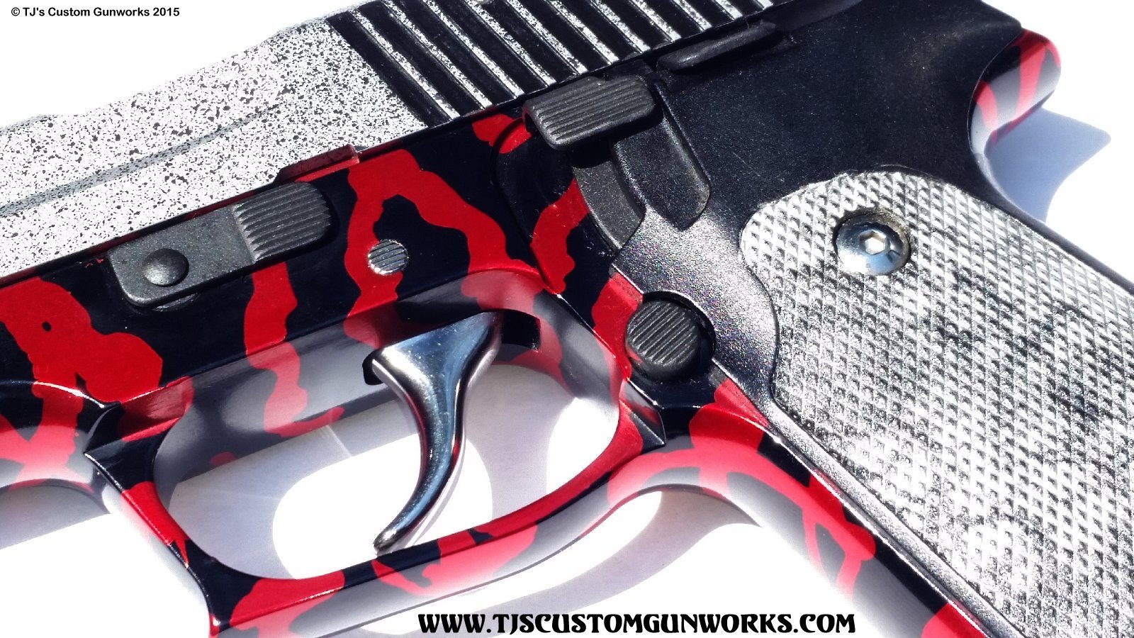 Custom Sig Sauer P220 Red & Black Anodized Frame / Silver Speckled Slide